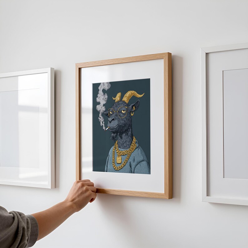 Hipster Goat Art Print – Edgy Cartoon Animal Portrait (digital Download ...