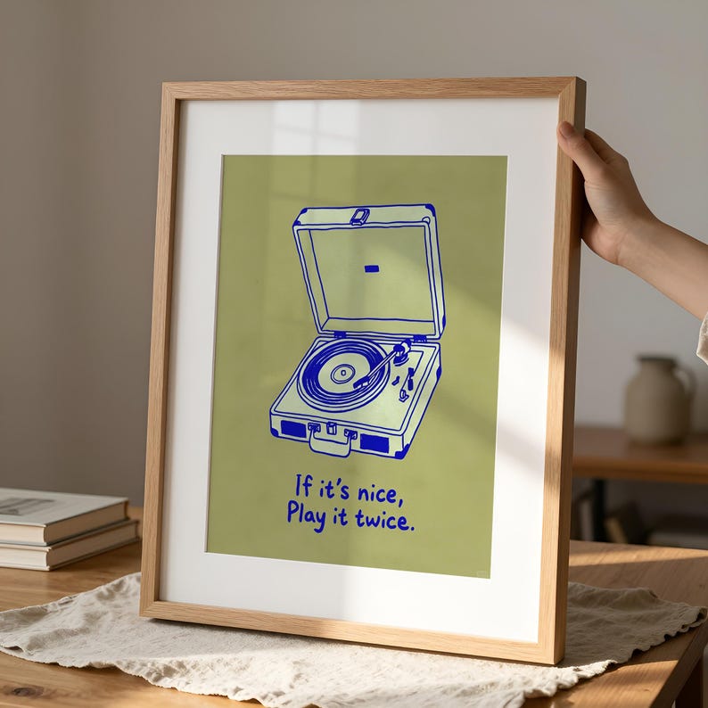 Vintage Record Player Print - Retro Music Illustration (digital ...