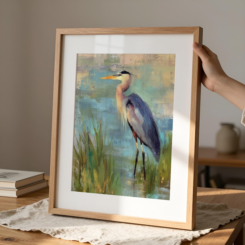 Blue Heron Painting - Coastal Wetlands Art Print (digital Download - Etsy