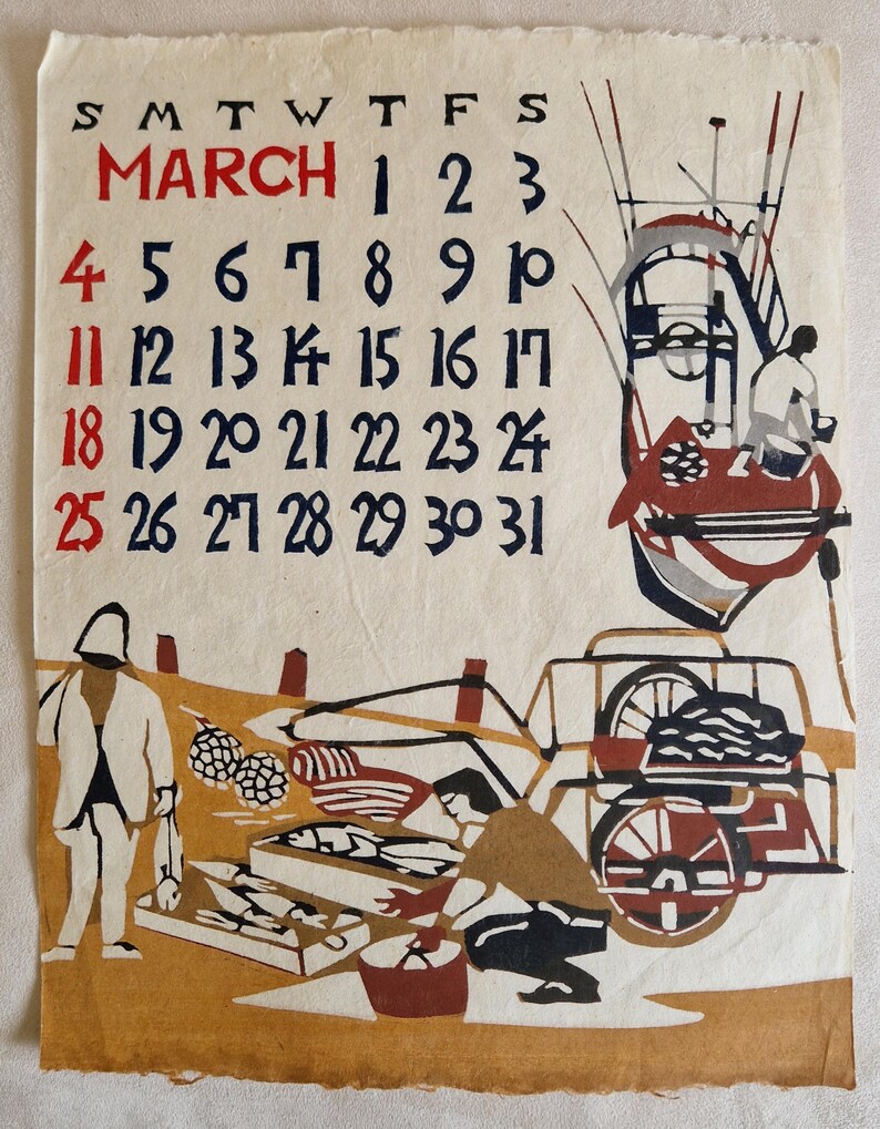 Jan April Individual Calendar Pages Exquisite Mingei Stencil Dyed ...