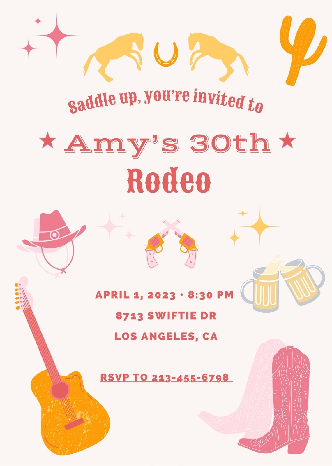 Custom Rodeo-themed Party Invitation Digital Print for Birthdays ...