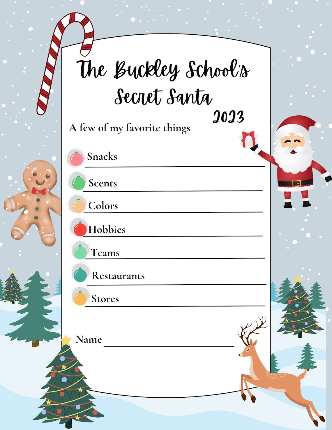 Custom Secret Santa Name Sheet Printable Digital Download for Holiday ...