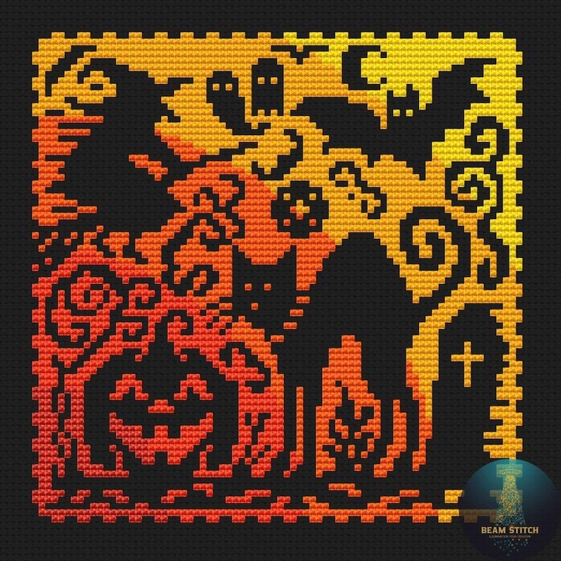 Halloween Cross Stitch Pattern: Assisi Witch, Cat, Pumpkin (PDF + SAGA ...