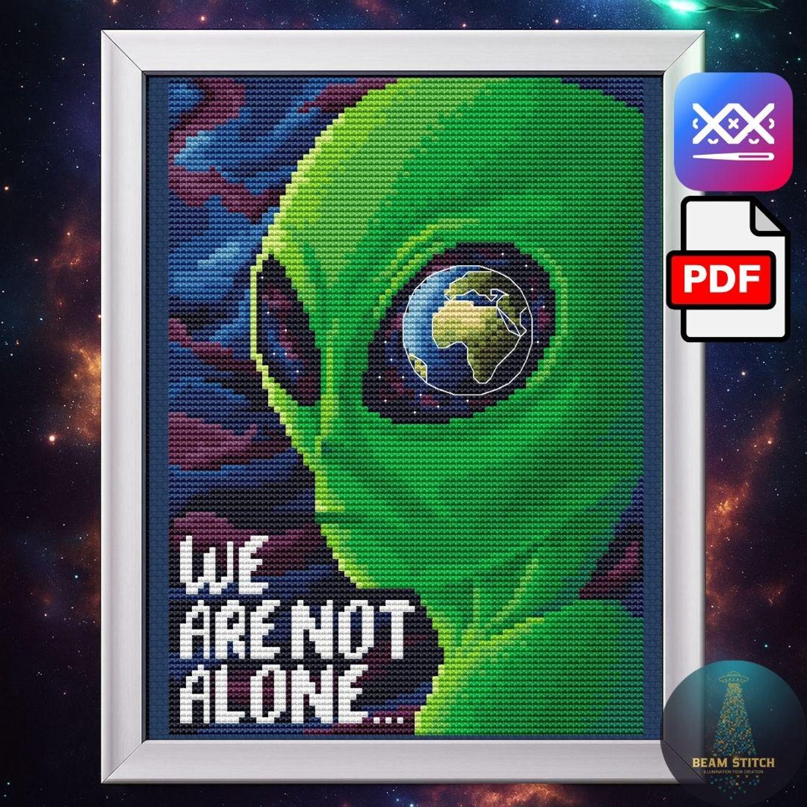 Alien UFO Cross Stitch Pattern: Glow-in-dark Embroidery (PDF + SAGA ...
