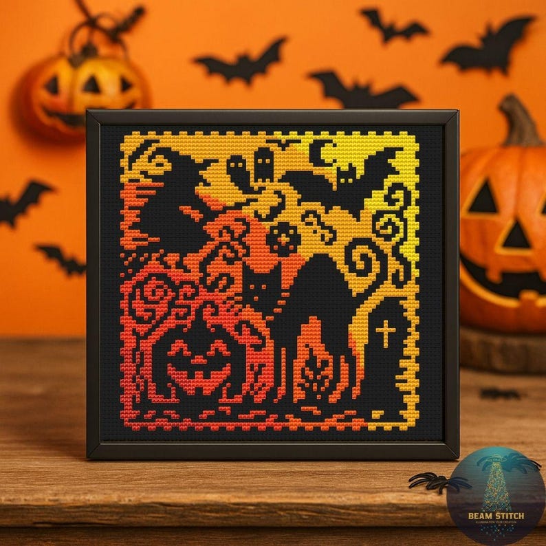 Halloween Cross Stitch Pattern: Assisi Witch, Cat, Pumpkin (PDF + SAGA ...