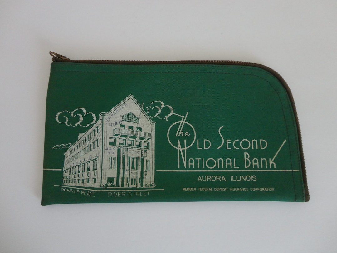 VINTAGE Green Bank DEPOSIT BAG the Old Second National Bank Aurora ...
