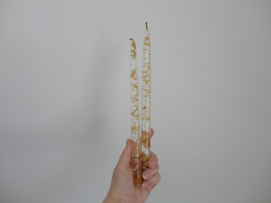 VINTAGE 1960s Pair of Clear LUCITE Gold Flake Taper CANDLES Decorative ...
