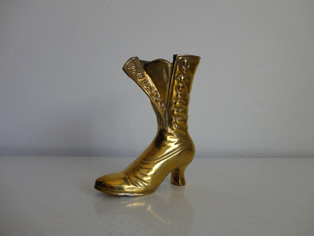 VINTAGE Brass Tone Metal BOOT Figurine - Victorian Style Brass Boot ...