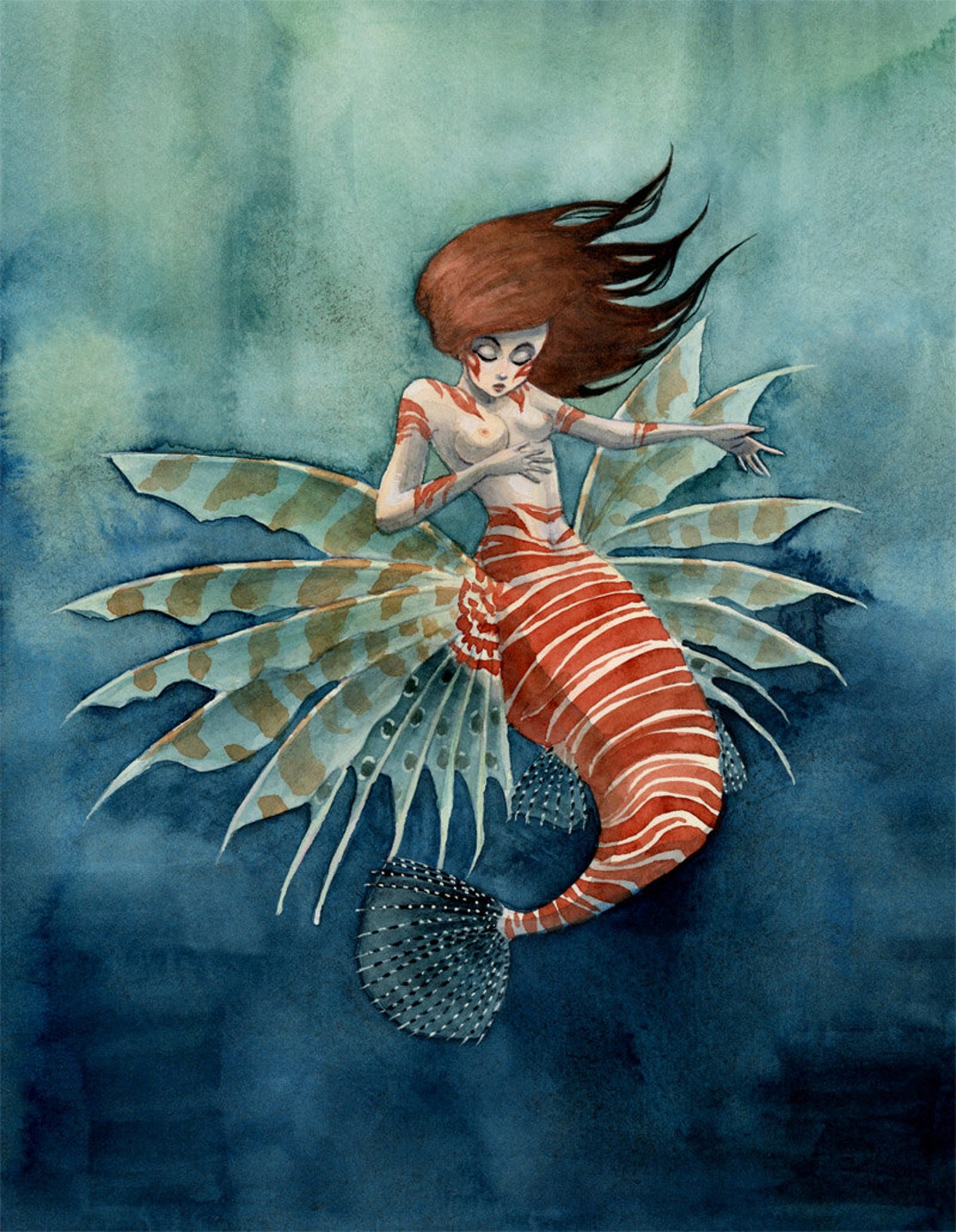 Lionfish Mermaid Print 8x10 or 11x14 - Etsy