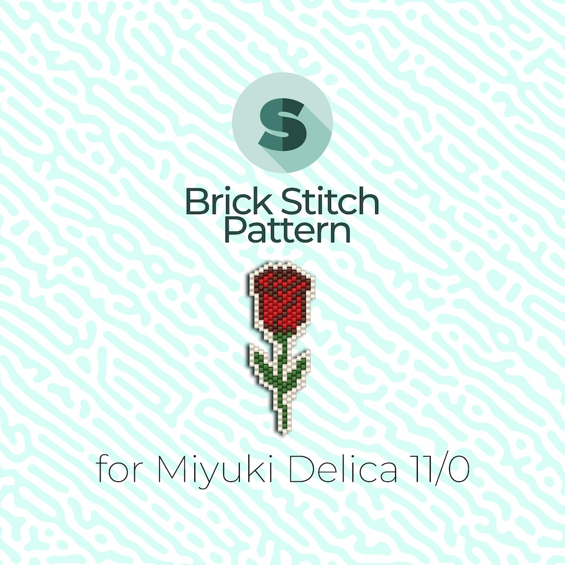 Red Rose Brick Stitch Pattern and Peyote Pattern for Miyuki Seed Beads ...