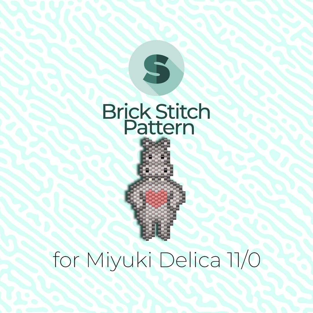 Cute Hippo Brick Stitch Pattern and Peyote Pattern - for Miyuki Seed ...