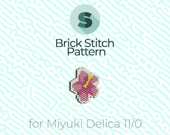 Magenta Hibiscus Brick Stitch Pattern and Peyote Pattern for Miyuki ...
