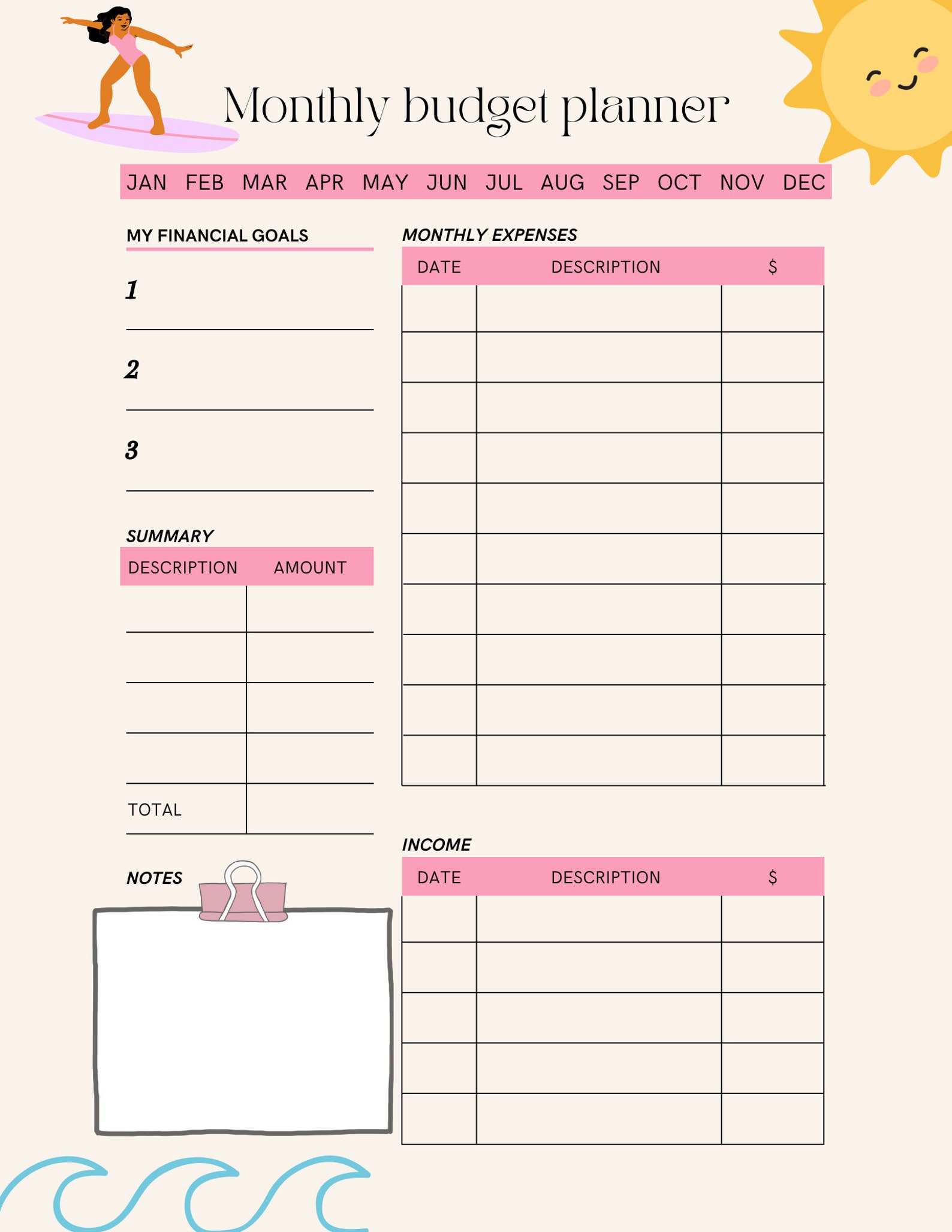 Monthly Budget Tracker Template - Etsy