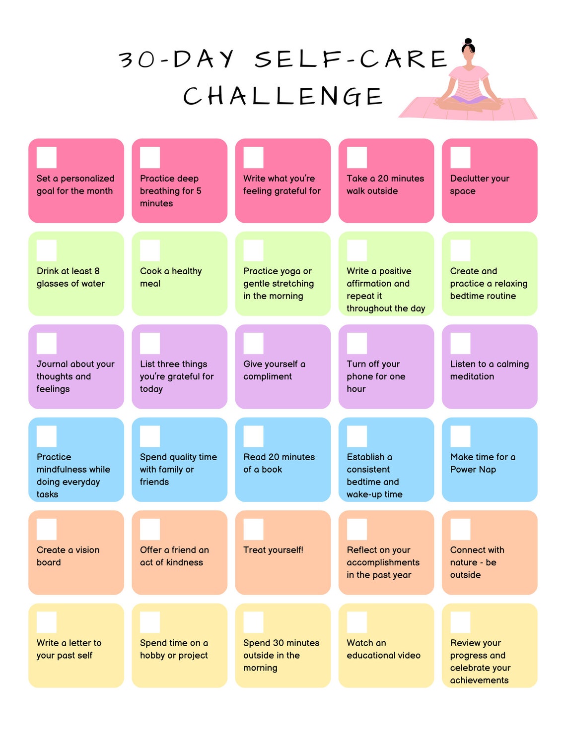 30 Day Self Care Challenge - Etsy