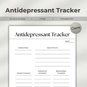 Printable Antidepressant Tracker, Daily Medication Tracker, Side ...
