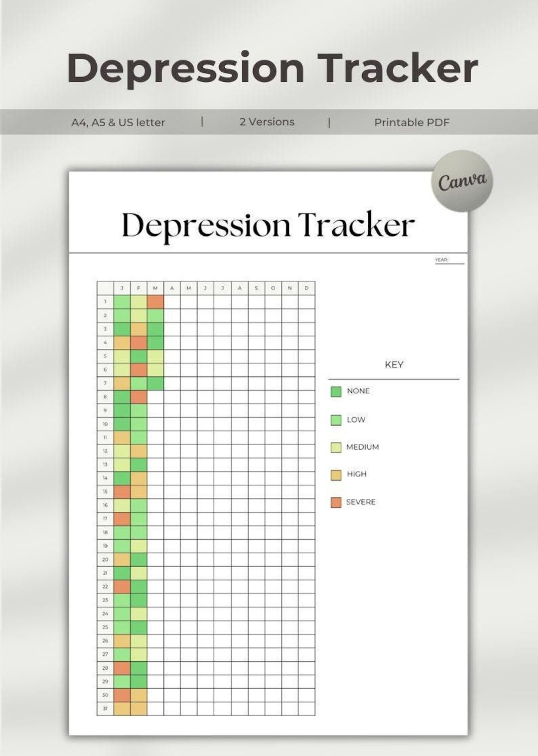 Depression Tracker Printable, Depression Log, Depression Worksheet ...