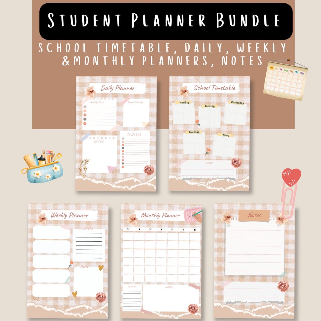 Student Planner Bundle: School Timetable, Daily & Weekly Planners ...