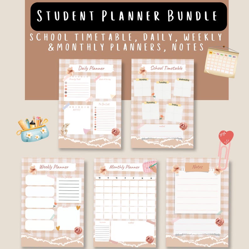 Student Planner Bundle: School Timetable, Daily & Weekly Planners ...