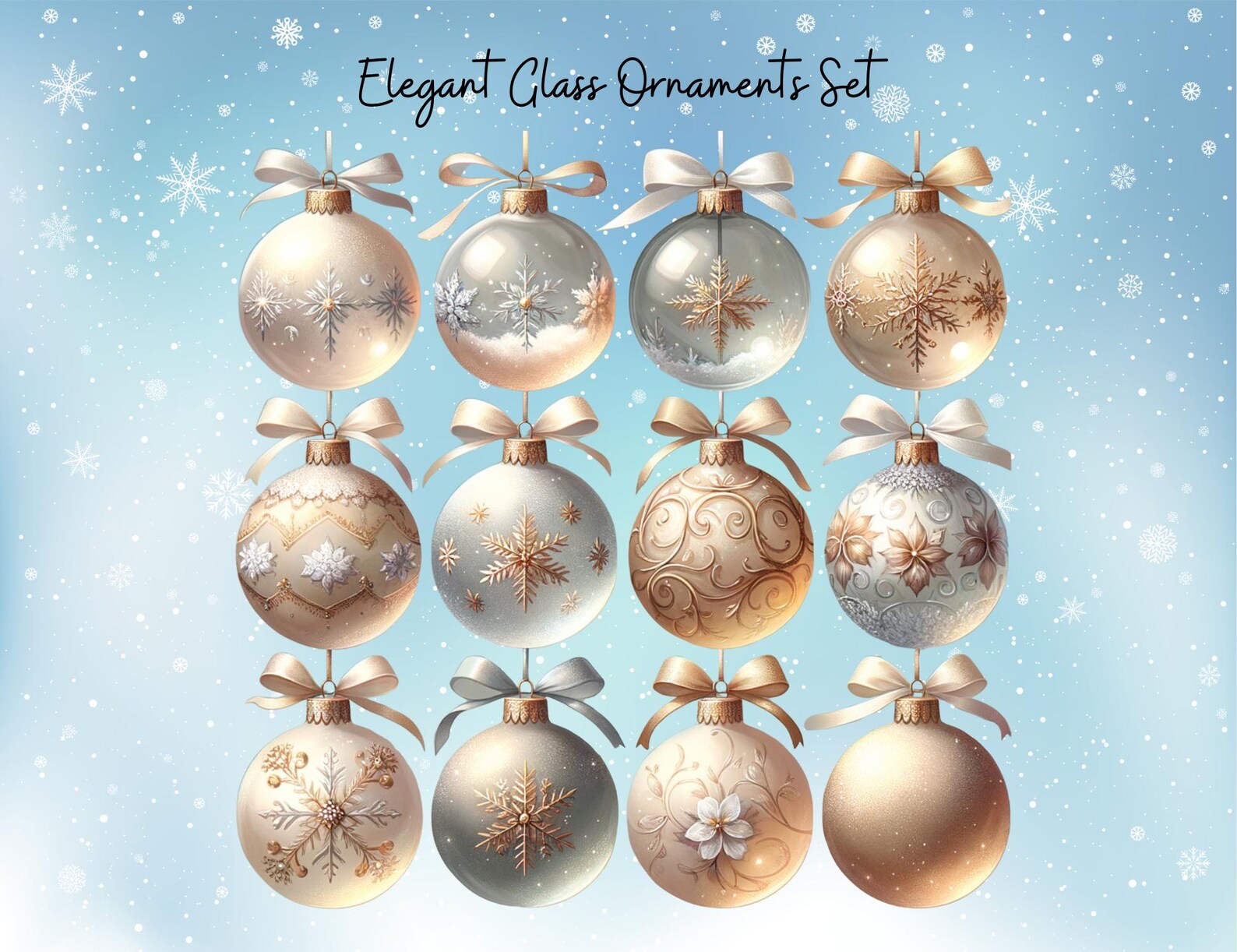 Christmas Tree Decoration Clipart Set, 3 Christmas Trees, 5 Ornament ...