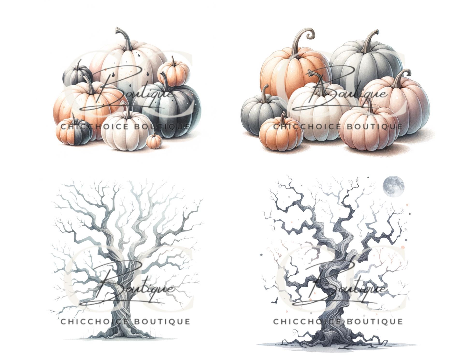 Watercolor Pastel Halloween Clipart Bundle 64 Cute Spooky Pngs Pumpkins ...