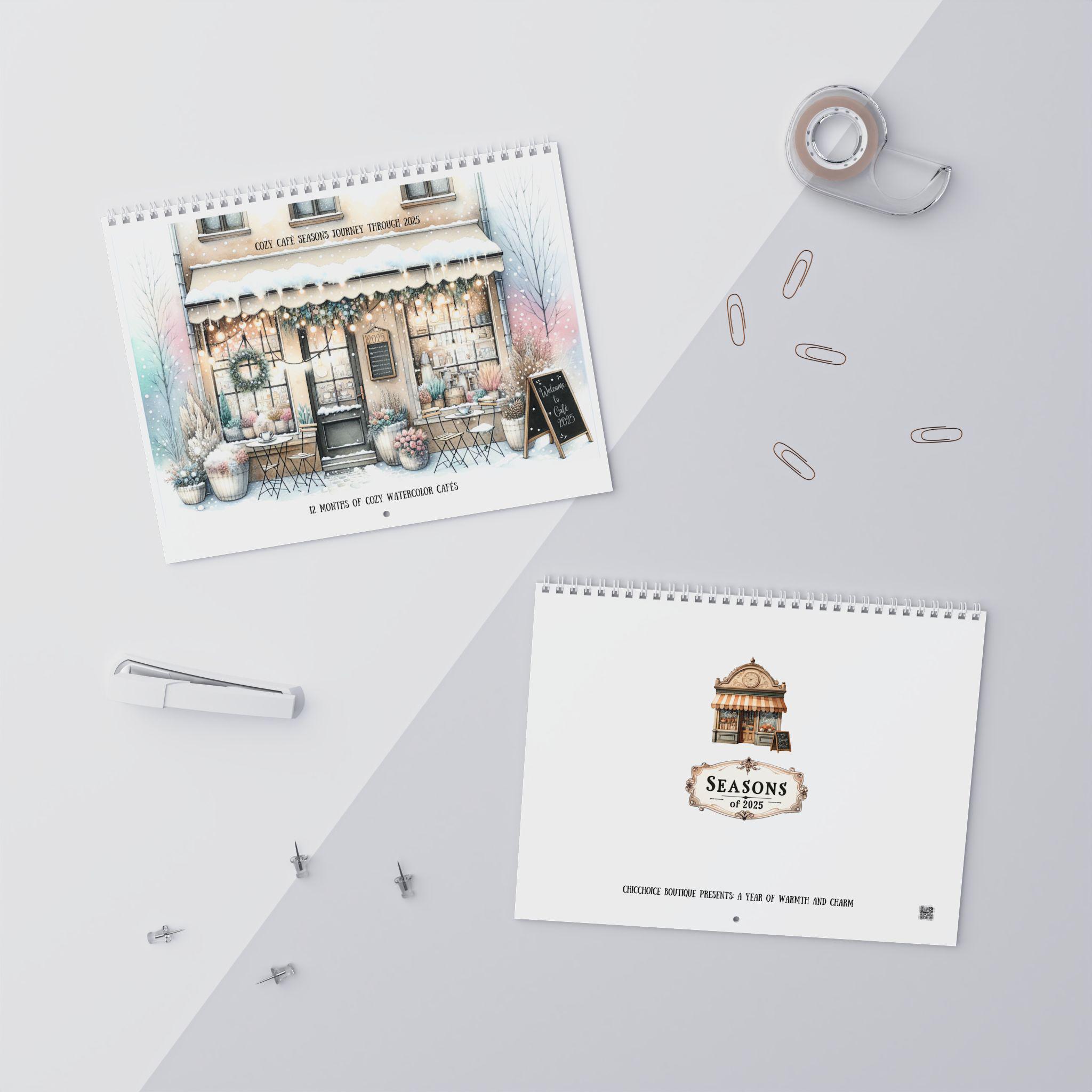 2025 Wall Calendar, Cozy Café Seasons Watercolor Design, Home Office ...