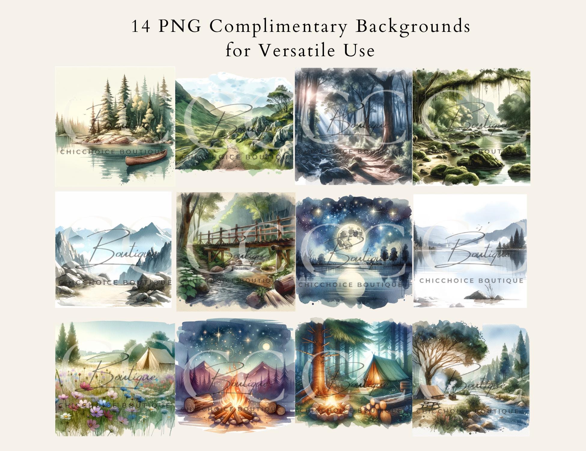 Watercolor Camping Clipart: Outdoor Adventure PNG, SVG, PDF (commercial ...