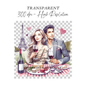 Paris Love Story Watercolor Clipart | Hand-drawn Digital Illustrations ...