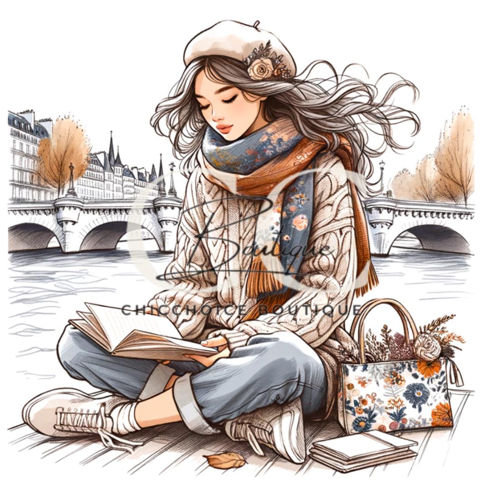 Cozy Autumn Watercolor Girl Hand-drawn Clipart Set Transparent ...