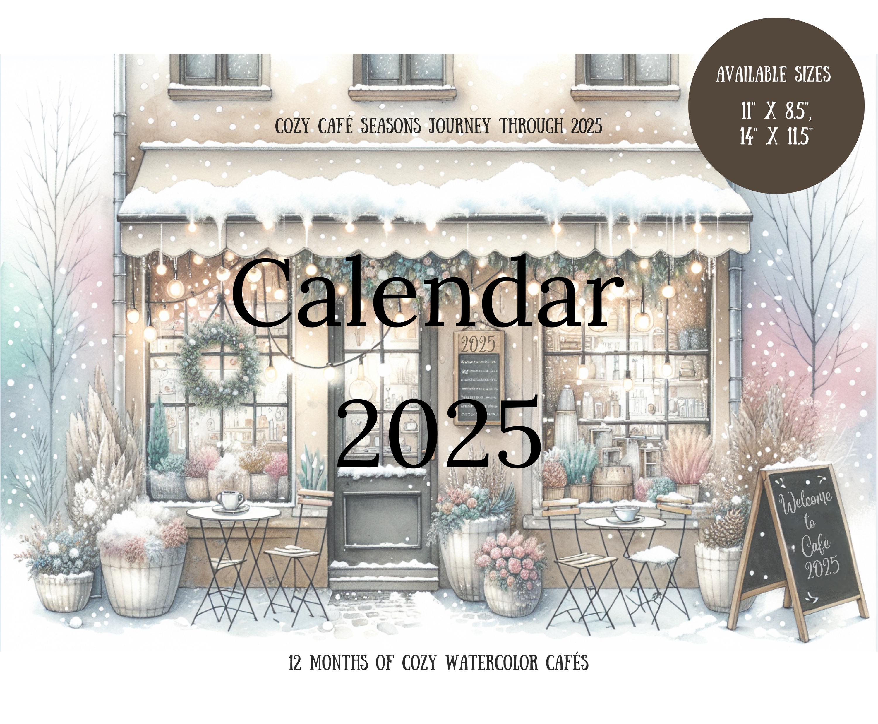 2025 Wall Calendar, Cozy Café Seasons Watercolor Design, Home Office ...