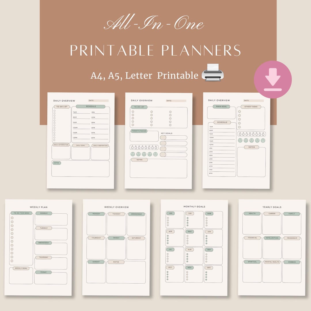 7 Printable Ultimate Planner Templates: Daily, Weekly, Monthly & Yearly ...