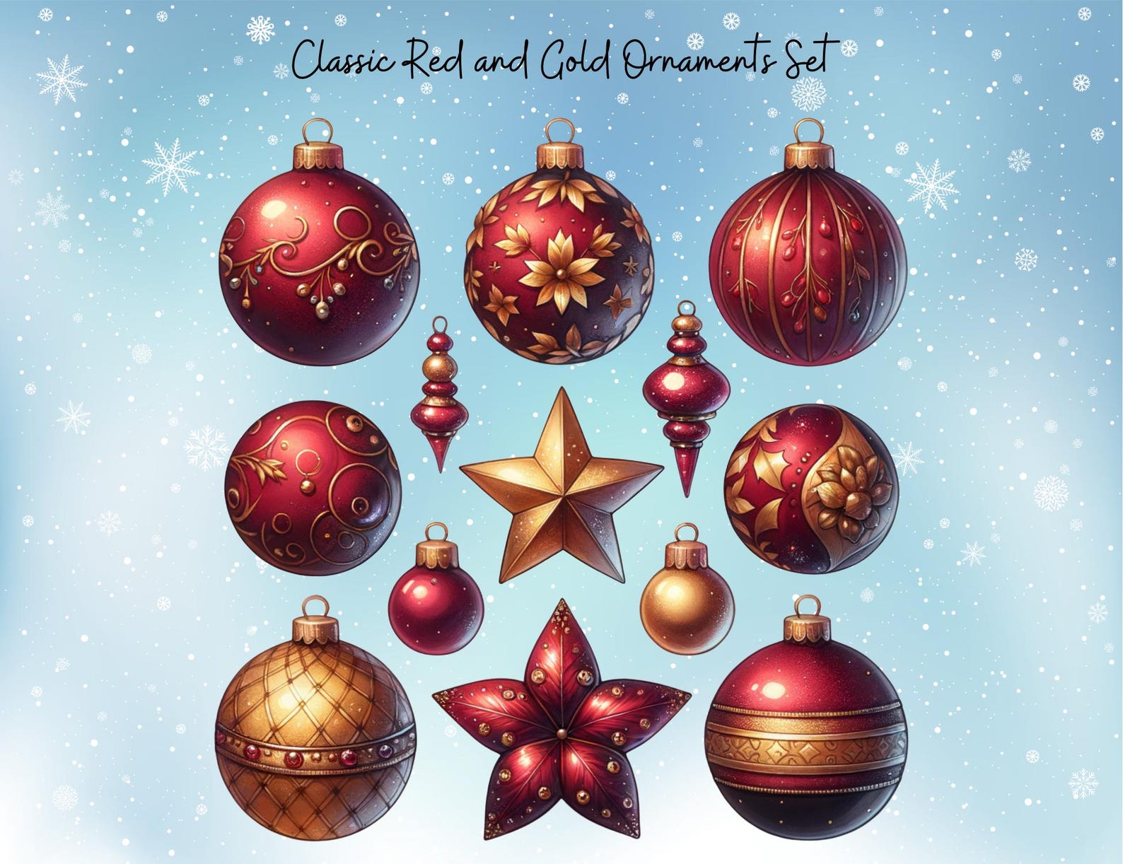 Christmas Tree Decoration Clipart Set, 3 Christmas Trees, 5 Ornament ...