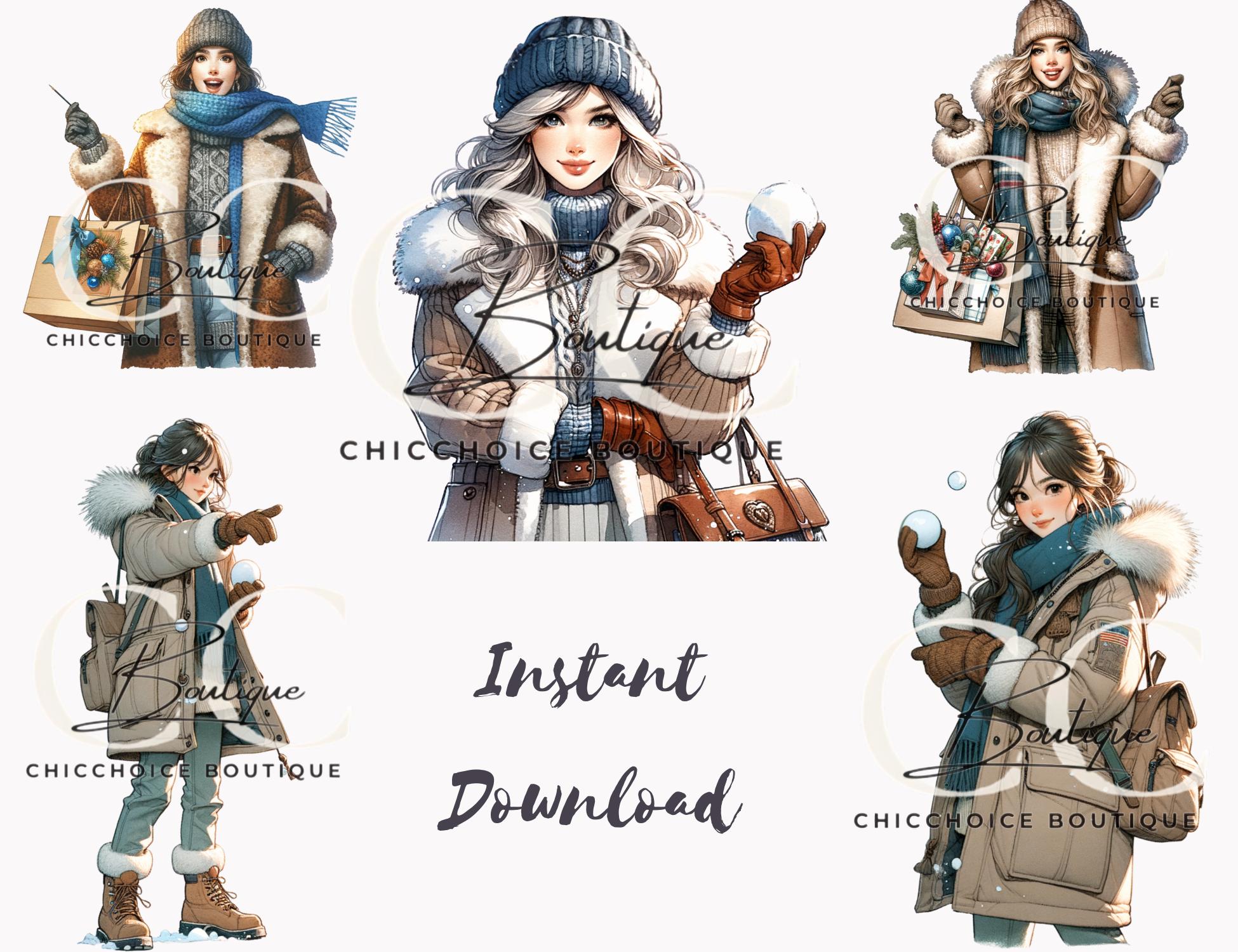 Cozy Winter Girls Watercolor Clipart 48 High-res PNG, PDF, SVG Winter ...