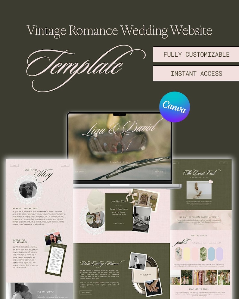 Old Money Wedding Website Template | Vintage Romance | Canva Editable ...