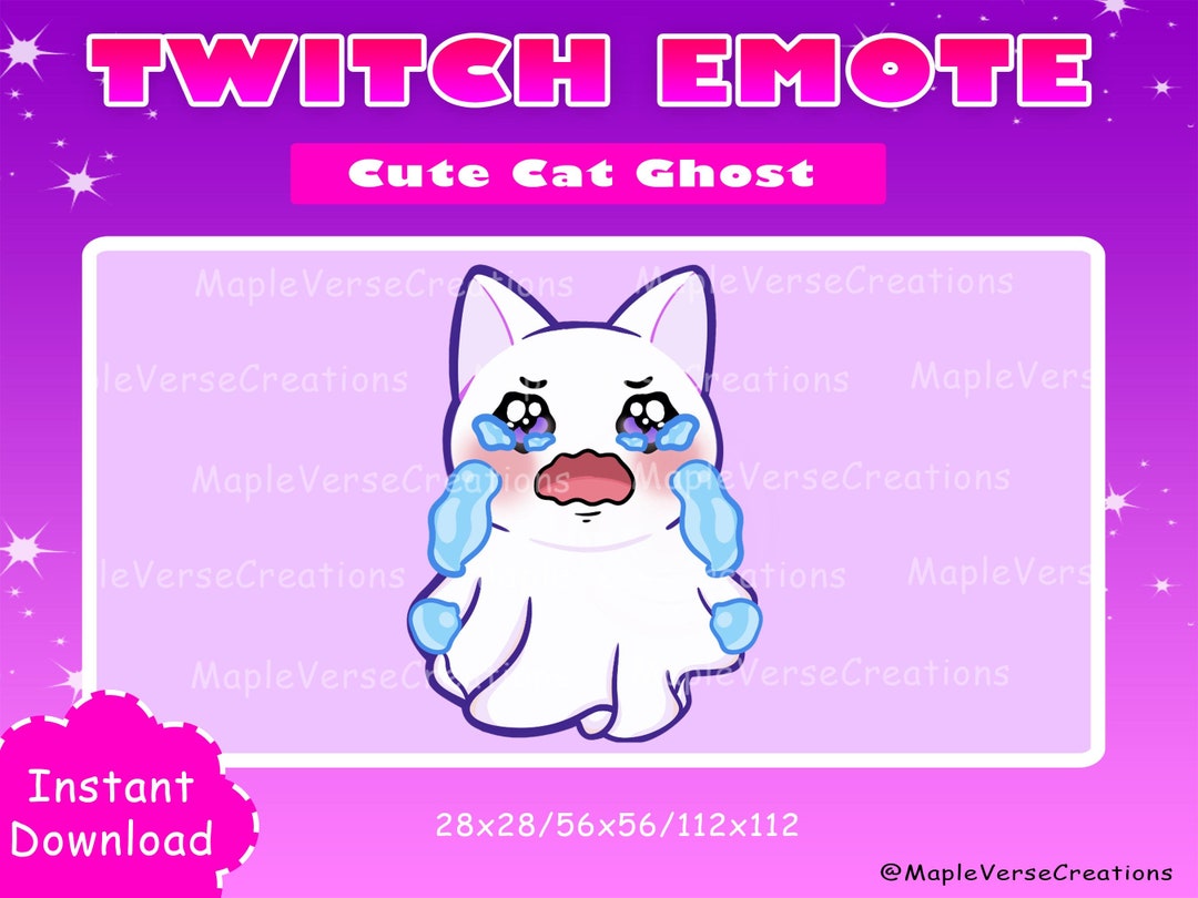 Crying Cat Ghost Twitch Emote for Streamers Purple-themed Sad Cat Ghost ...