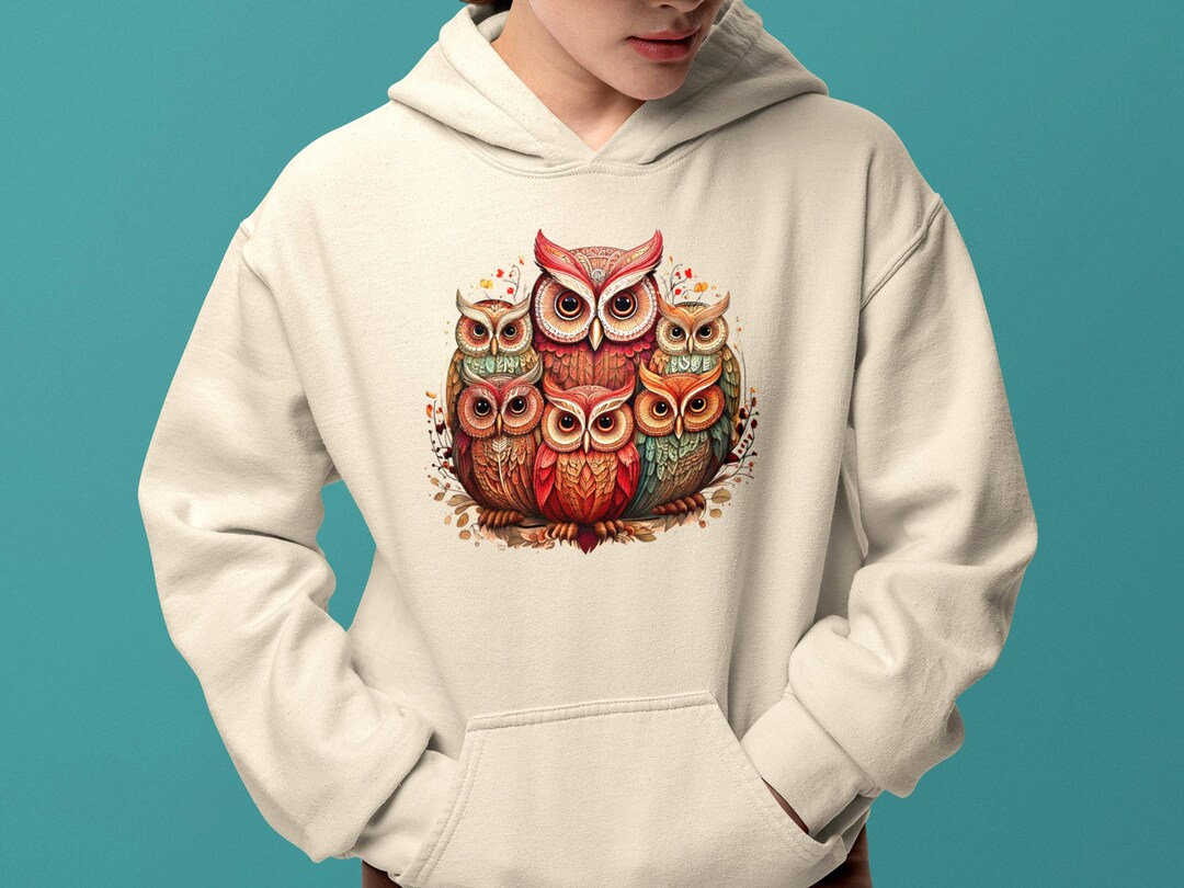 Six Owls Hoodie, Family of Colorful Folk Art Style Staring Owls - Etsy
