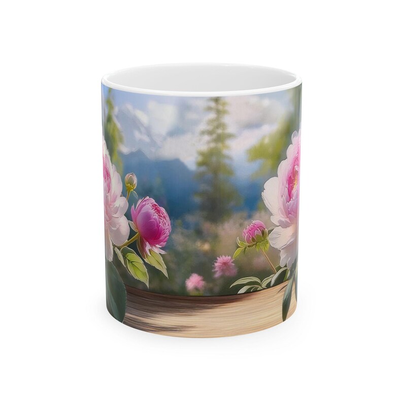 Pretty Coffee Mug With Two Pink Peonies in Sunlight, Perfect Gift for ...