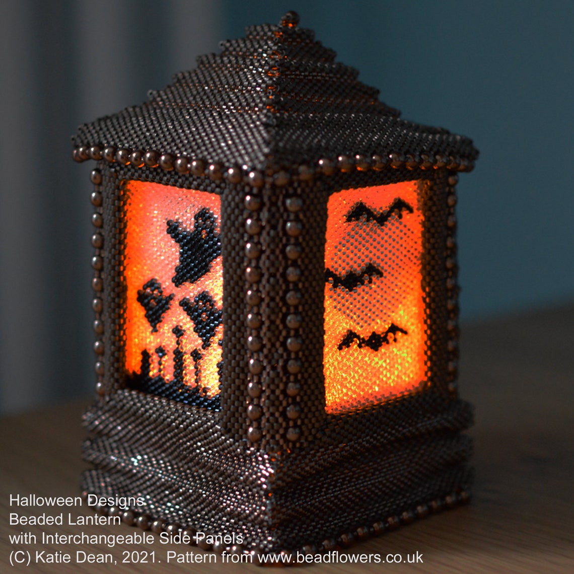 Beaded Bat and Moon Peyote Stitch Design for a Beaded Lantern | Etsy