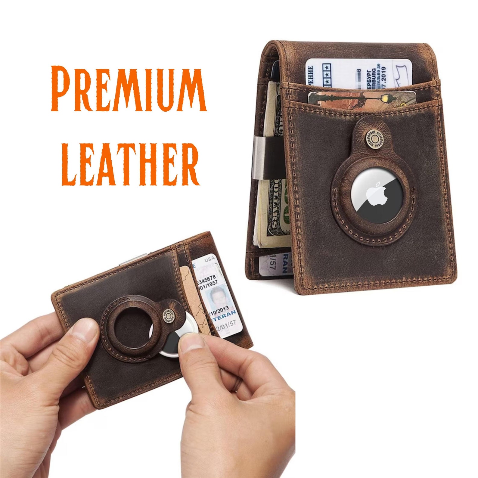 Personalized Leather Apple AirTag Wallet Mens Wallet With AirTag Holder ...