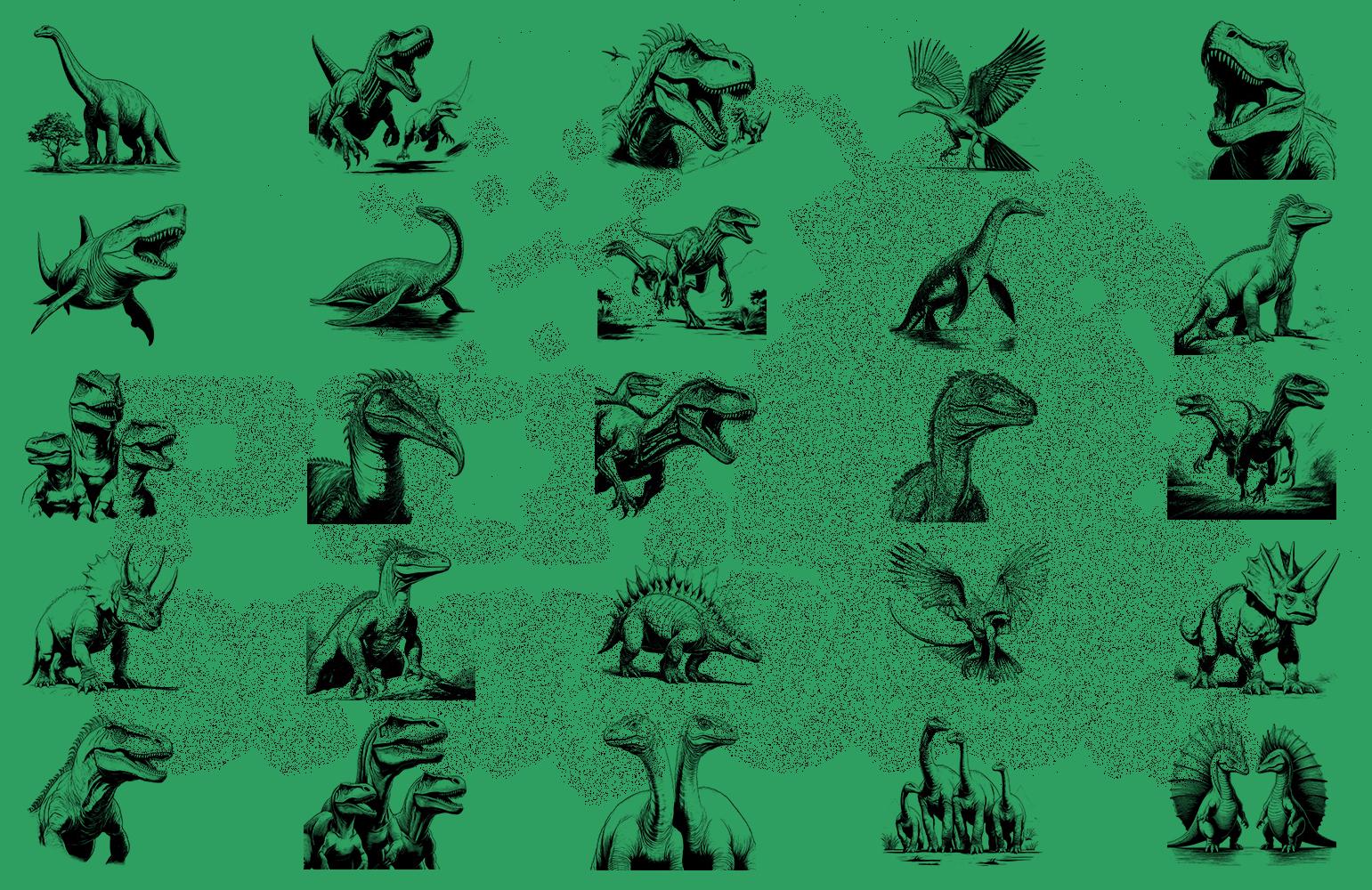 Dino Graphics Pack 50 Line Art Drawing Transparent PNG Files for T ...
