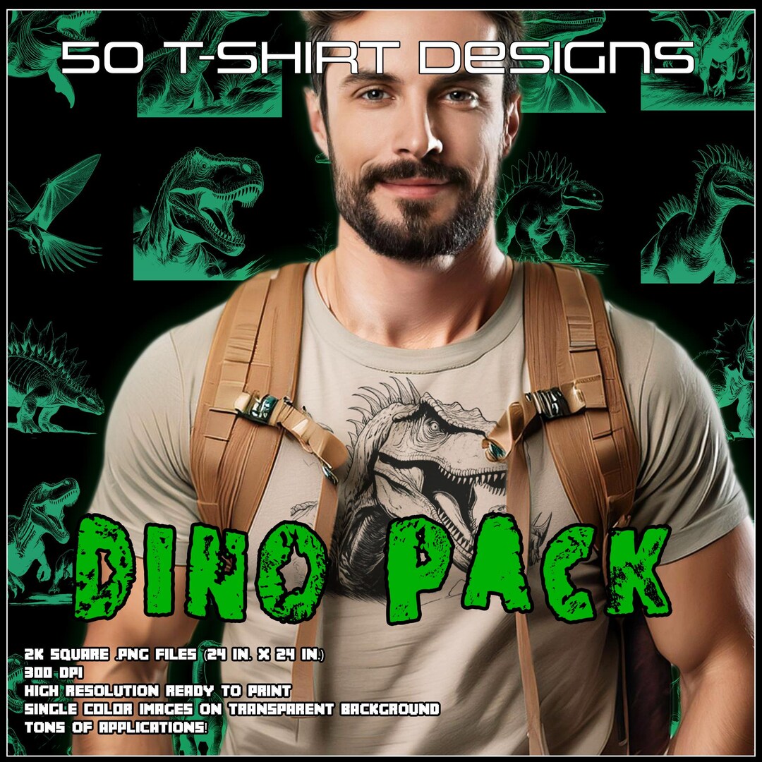 Dino Graphics Pack 50 Line Art Drawing Transparent PNG Files for T ...