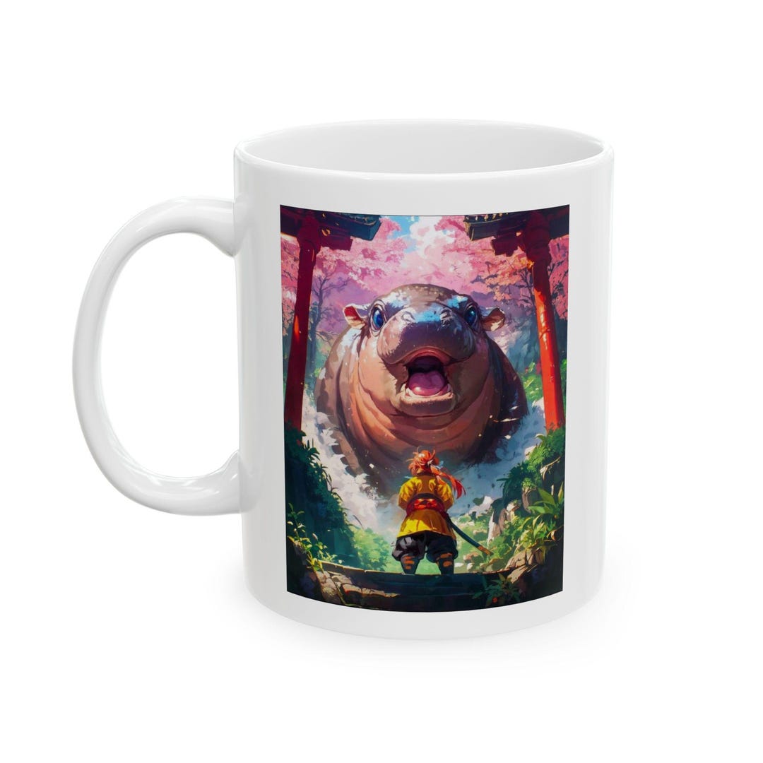 Ceramic Mug, Moo Deng the Hippo Cartoon Mug, Cute Animal Mug, 11oz 15oz ...