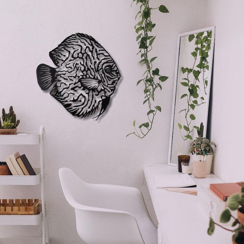 Discus Fish Metal Wall Art, Fish Bathroom Wall Art, Housewarming Gift ...