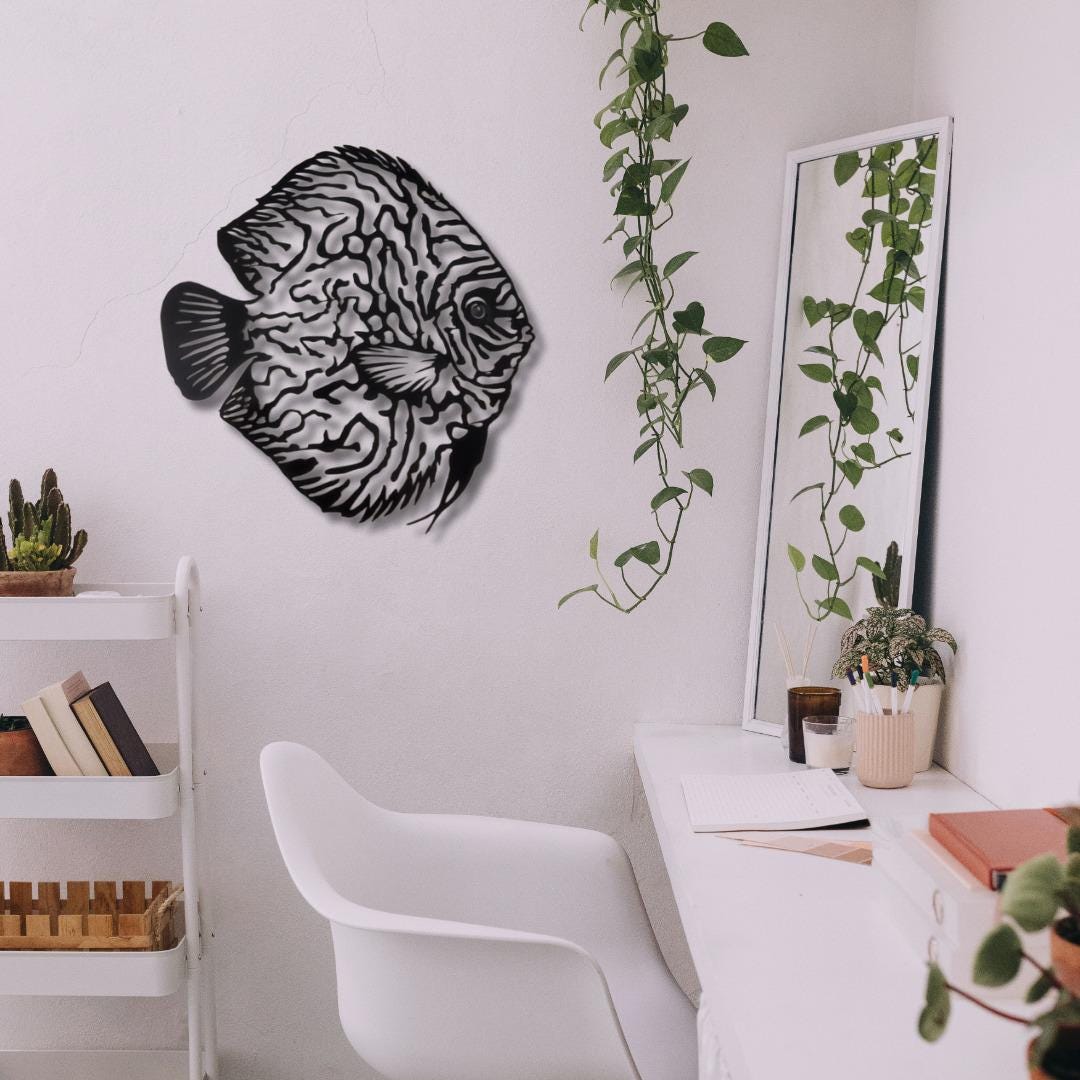 Discus Fish Metal Wall Art, Fish Bathroom Wall Art, Housewarming Gift ...