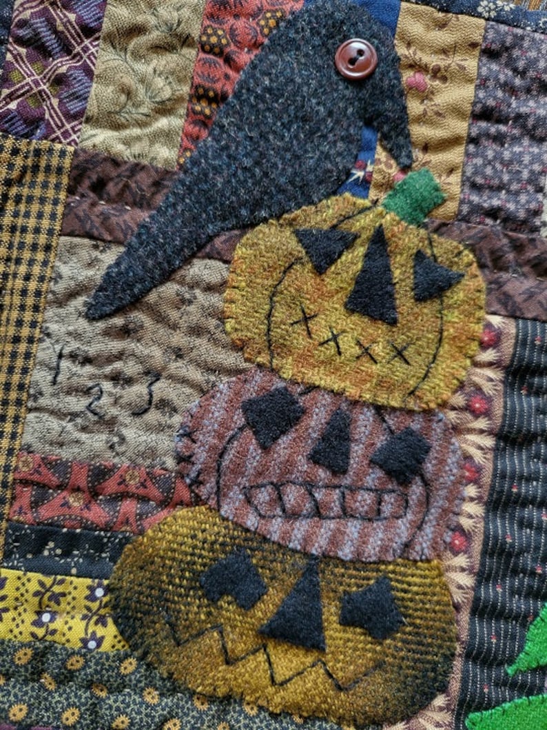 PDF Downloadable Pattern Prim Halloween Wool Appliqué Quilt Wall ...