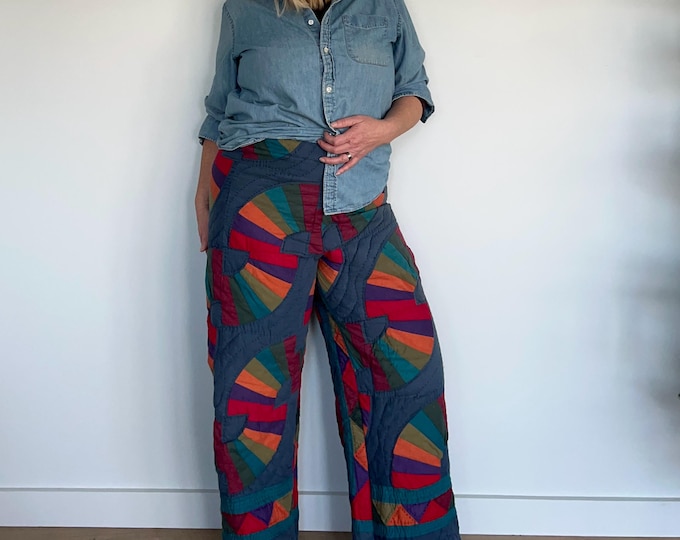 Quilt Pants - Made From Vintage Quilt- Star Design - Wide Leg - - Etsy
