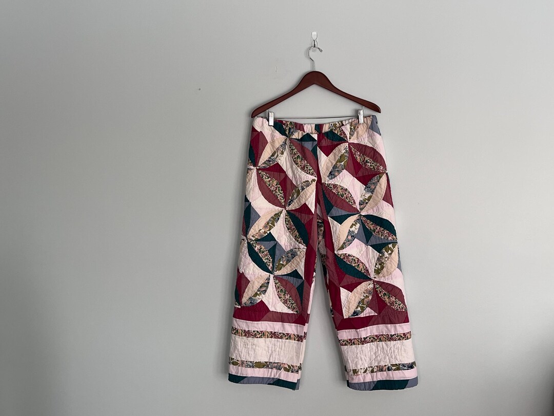 Quilt Pants - Made From Vintage Quilt- Star Design - Wide Leg - Size L ...