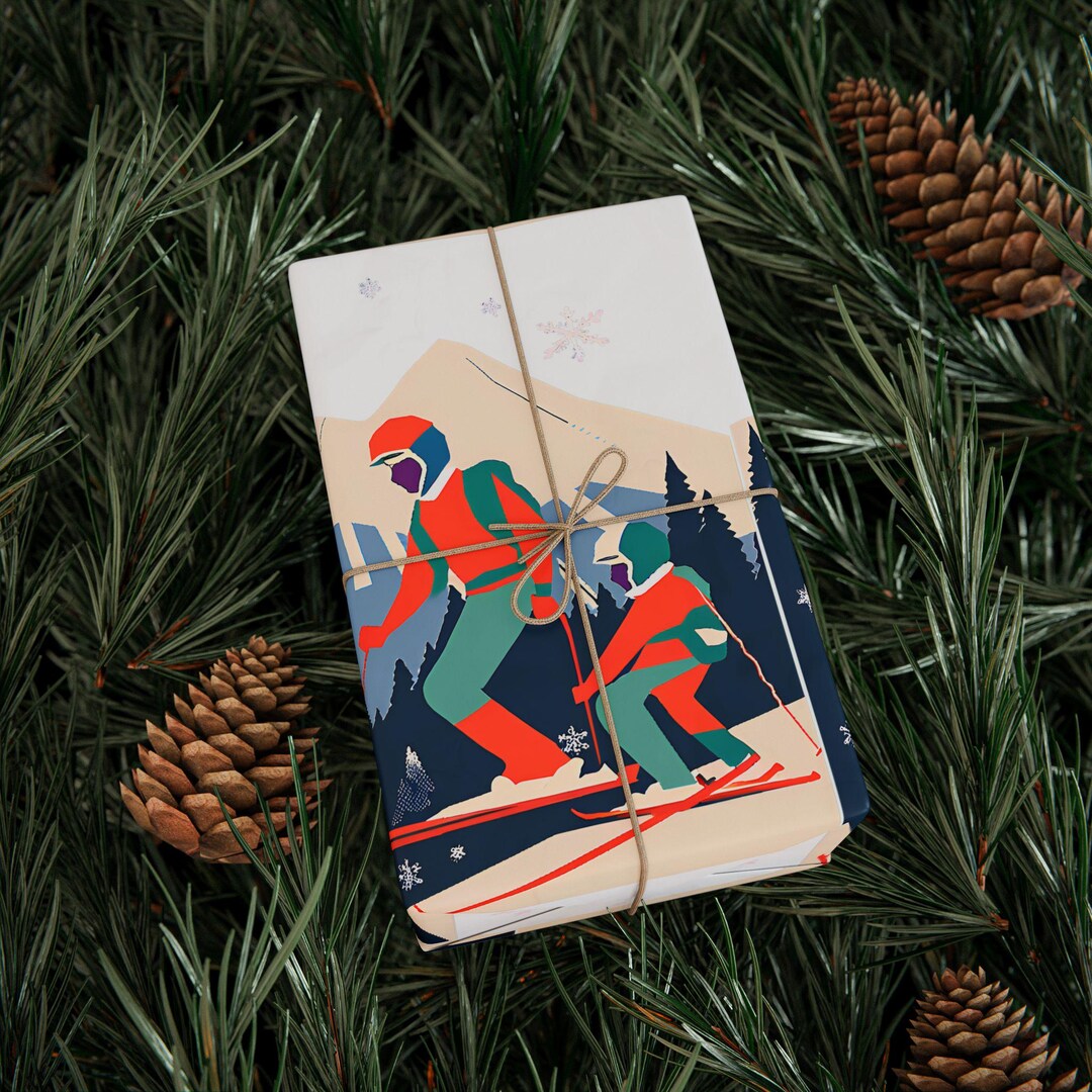 Vintage Retro Skier Wrapping Paper Christmas Gift Wrap Cool Skier ...