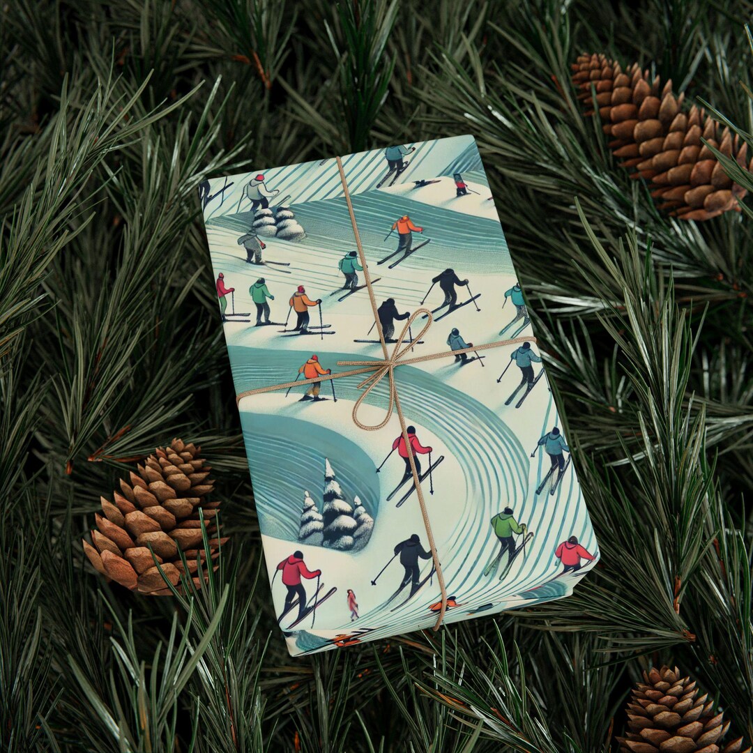 Ski Theme Wrapping, Ski Hill Wrapping Paper, Snowy Wrapping Paper ...