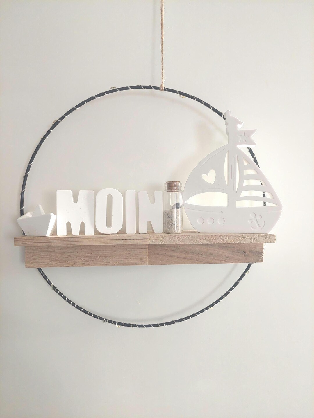 Maritime Wall Decoration Shelf With Fairy Lights | Coastal Decoration ...