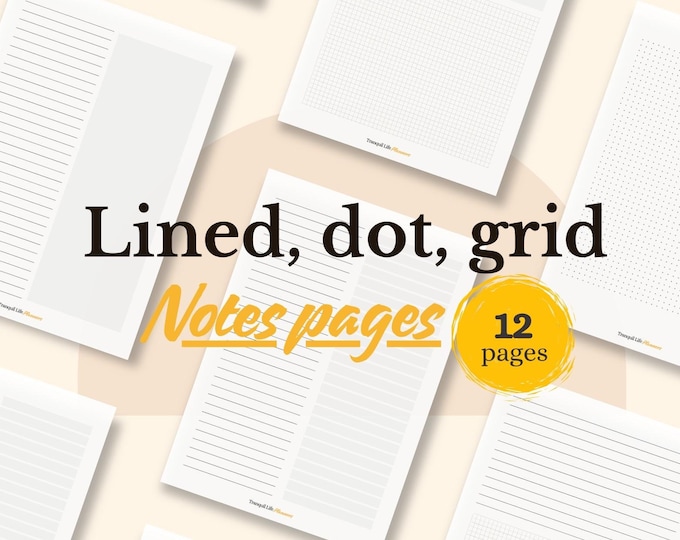 Notes, Lined, Graph & Dot Grid Paper Pages Bundle Printable, 12 ...